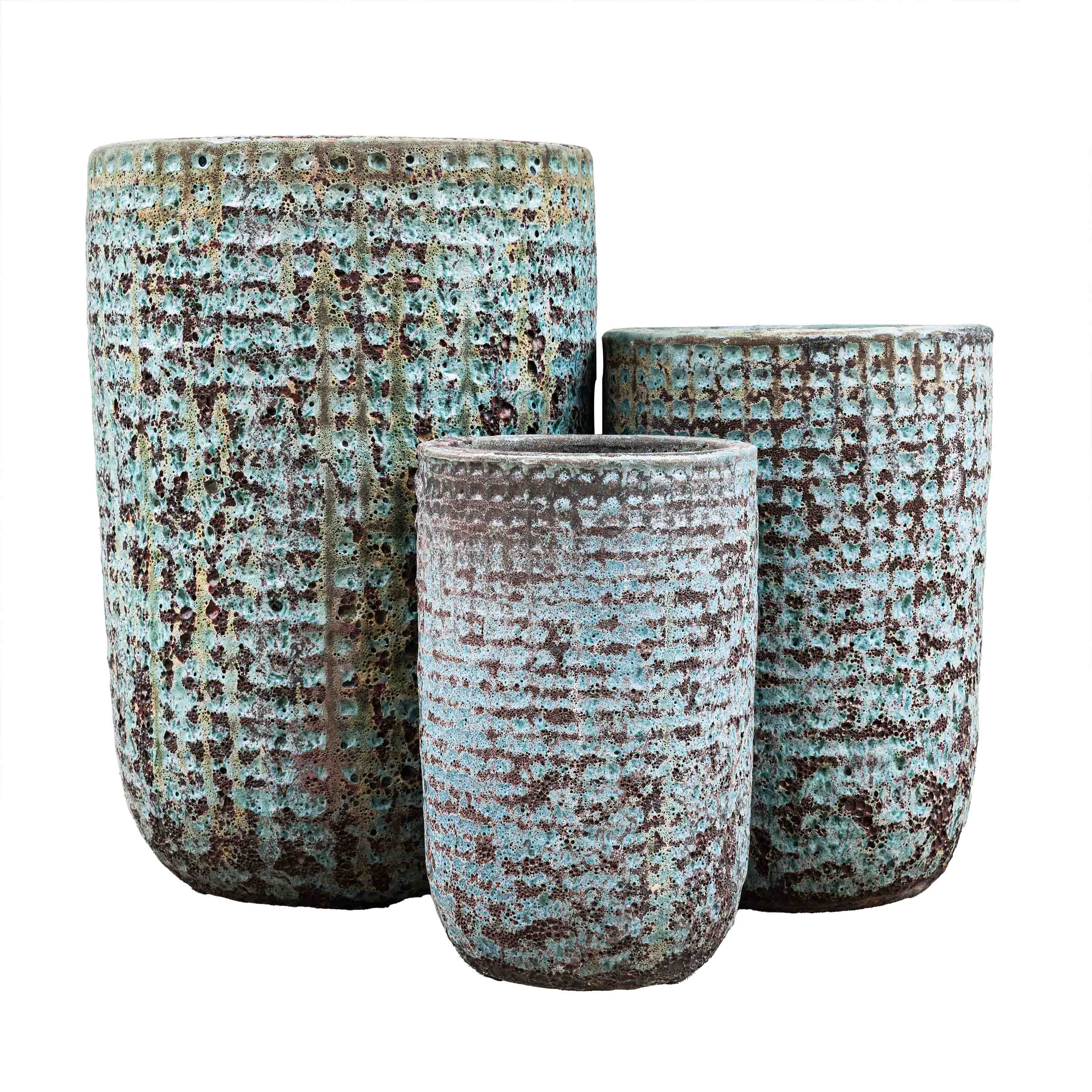 Buy Planters | Tall U Round Green Dimple Ancient Planter | Shop At Beruru