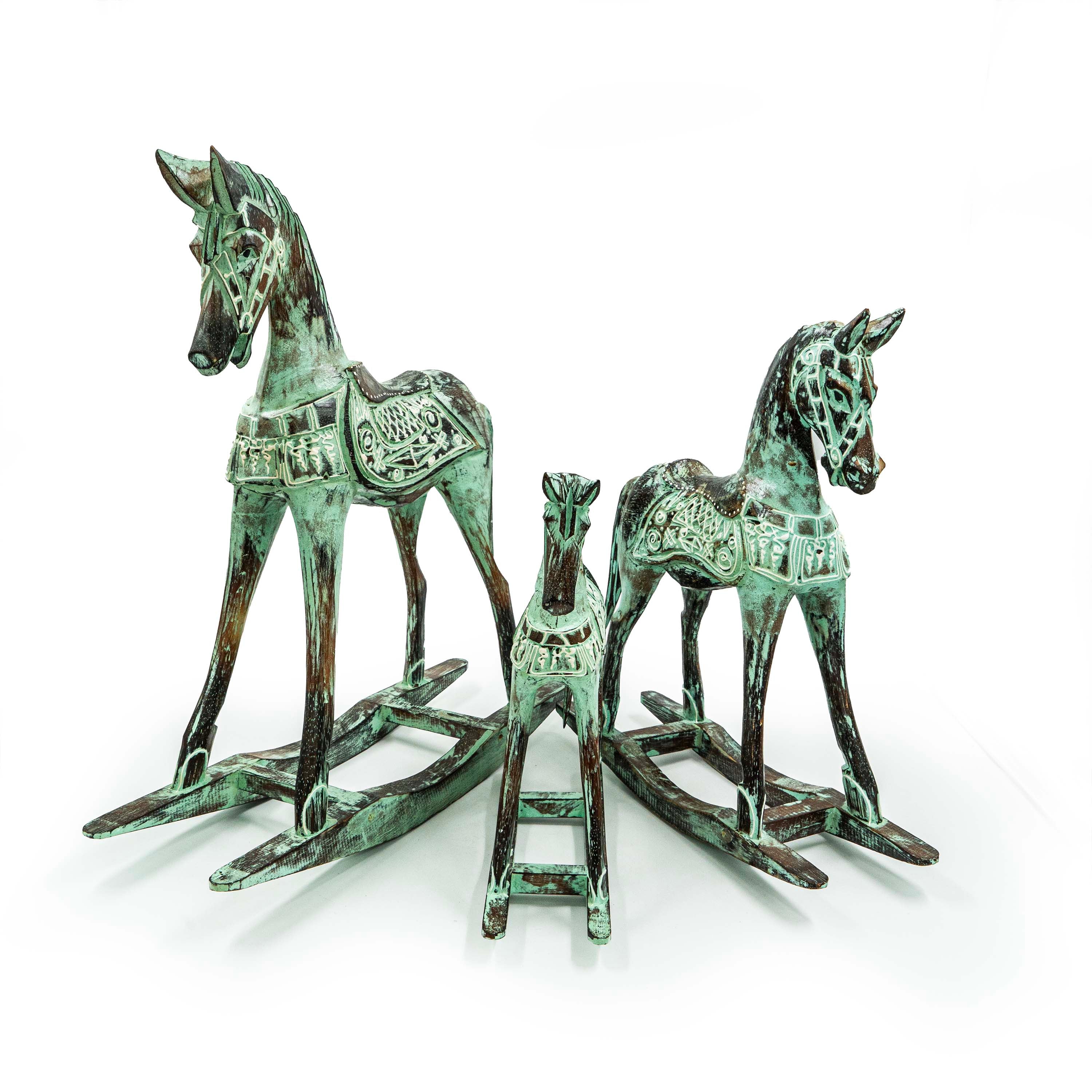 Buy Sculptures | Hand Carved Horse In Albasia Wood - Turquoise | Shop ...